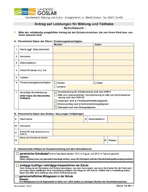 Ausfüllbar Online hrs clz Antrag auf Leistungen fr Bildung und Teilhabe