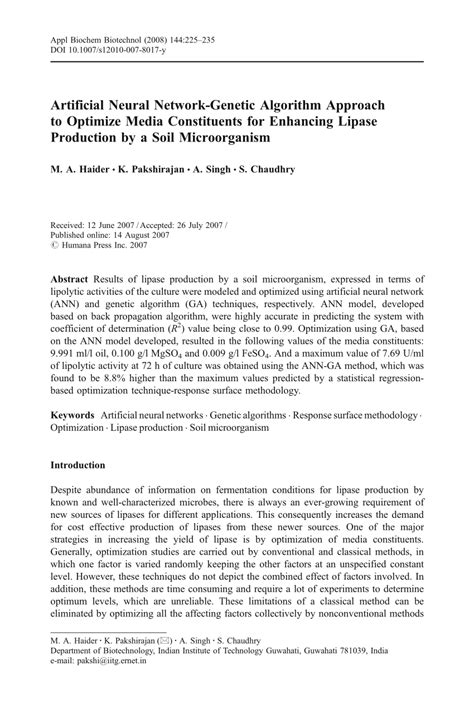 pdf artificial neural network genetic algorithm approach to optimize media constituents for