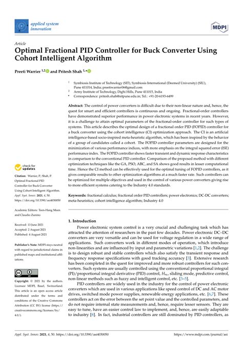 pdf optimal fractional pid controller for buck converter using cohort intelligent algorithm