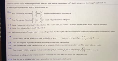 determine whether each of the following statements are true or false where all the vectors are