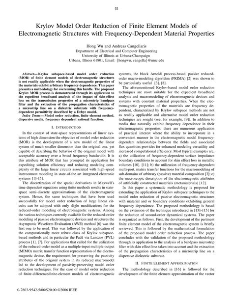 pdf krylov model order reduction of finite element models of electromagnetic structures with