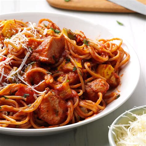 Italian Spaghetti With Chicken Roasted Vegetables Recipe How To Make It