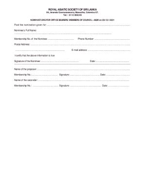 Fillable Online Nominations Form 17th Feb 1 Fax Email Print PdfFiller