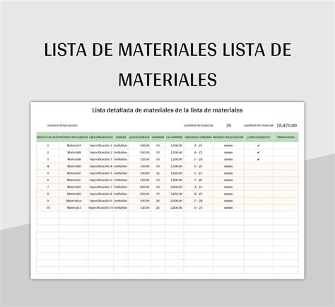 Plantilla De Formato Excel Lista De Materiales Lista De Materiales Y