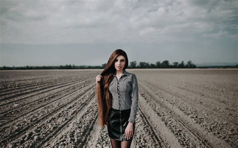 Brunette Depth Of Field Girls Outdoors Model Hd Hd Wallpaper