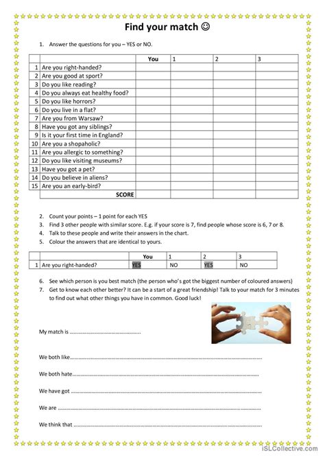 Icebreaker Find Your Match English ESL Worksheets Pdf Doc