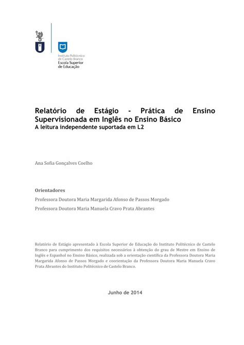 PDF Relatório de Estágio Prática de Ensino Supervisionada em