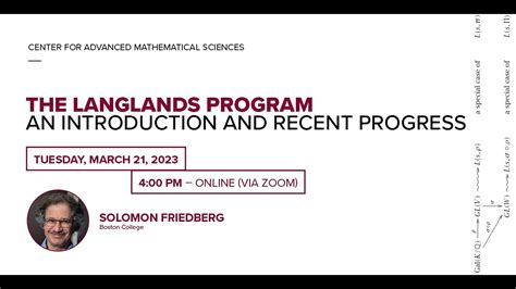 the langlands program an introduction and recent progress by prof solomon friedberg youtube