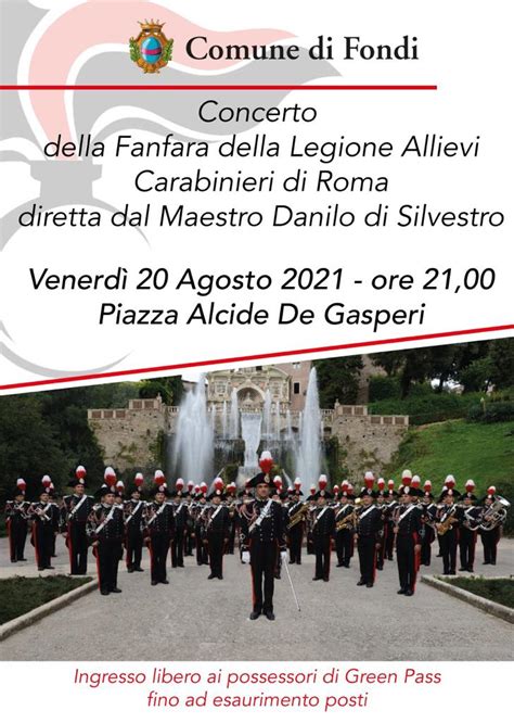 Venerdì 20 agosto a Fondi il grande concerto della Fanfara dei Carabinieri