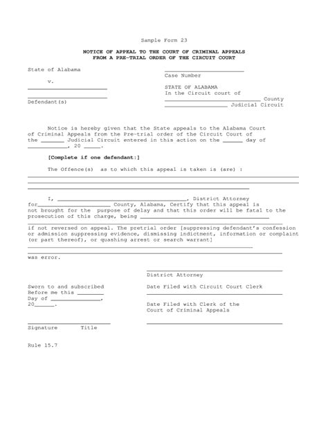 Fillable Online Eforms Alacourt Notice Of Appeal To The Court Of