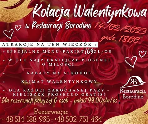 Kolacja Walentynkowa 2023 Restauracja Borodino