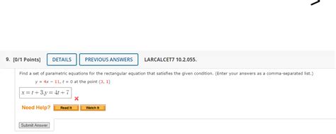 solved find a set of parametric equations for the
