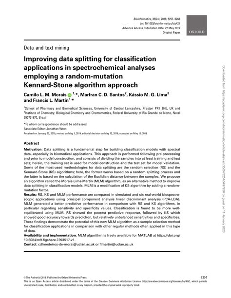 pdf improving data splitting for classification applications in spectrochemical analyses