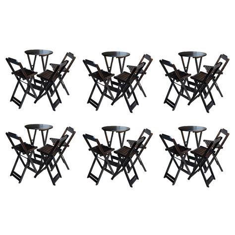 Kit 6 Jogos de Mesa Bistrô de Madeira Dobrável 3 Banquetas Tabaco