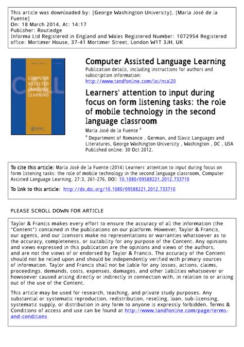 pdf learners attention to input during focus on form listening tasks the role of mobile