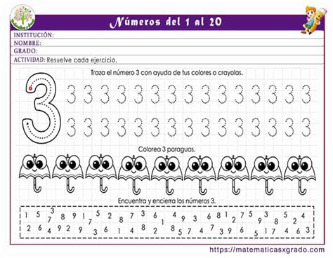 Actividades de números del 1 al 20 para preescolar para imprimir