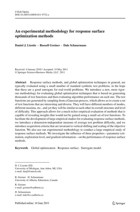 pdf an experimental methodology for response surface optimization methods