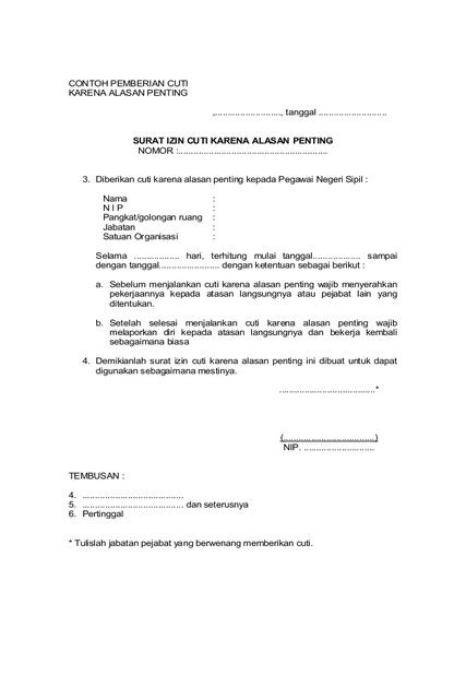 Tata Cara Permohonan Dan Contoh Surat Cuti Alasan Penting Bagi PNS
