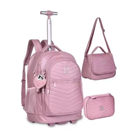 Kit Mochila Lancheira Estojo Rebecca Bonbon Metalizada Rosa