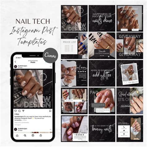 Nail Tech Instagram Post Templates Black Marble Instagram Post