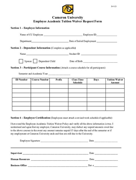 Fillable Online Employee Academic Tuition Waiver Form Employee