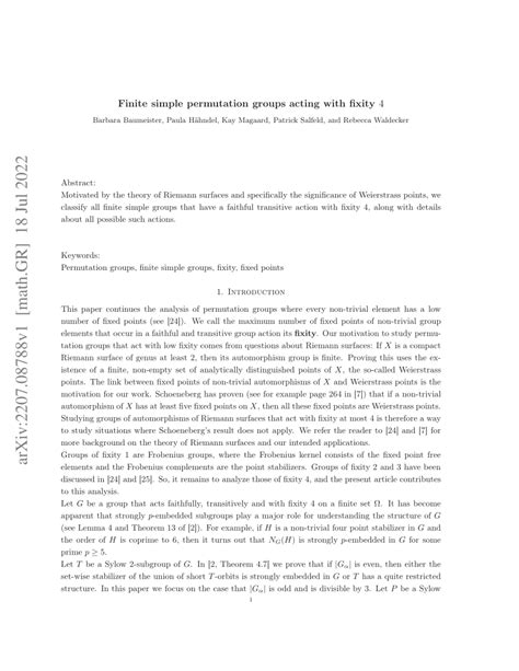 pdf finite simple permutation groups acting with fixity 4