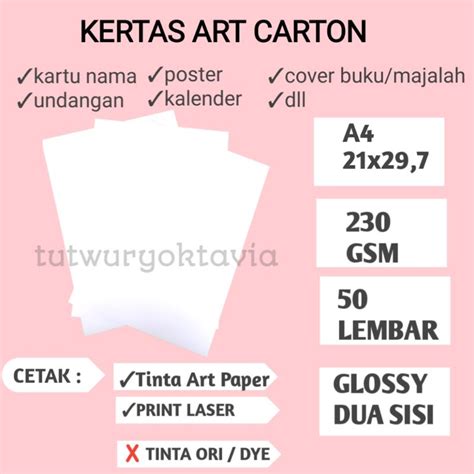 Jual Kertas Art Carton 230 Gsm A4 Isi 50 Lembar Shopee Indonesia