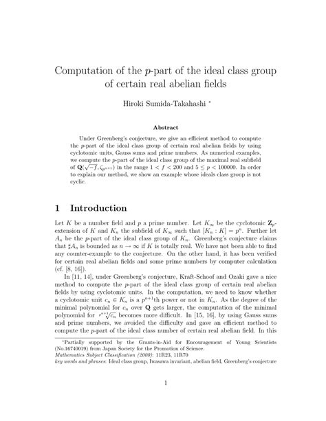 pdf computation of the p part of the ideal class group of certain real abelian fields