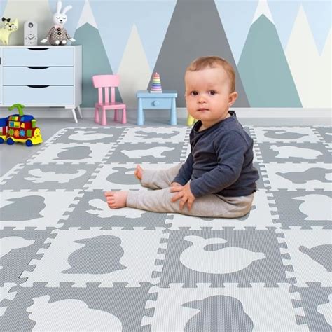 18 Dalles Animaux Tapis Puzzle Mousse De Sol Pour Enfant À Bord Droit