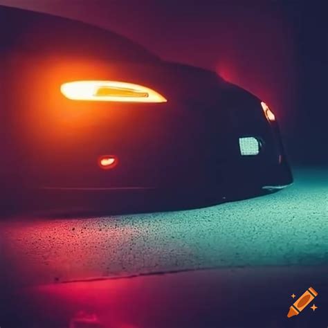 Car With Glowing Headlights In Darkness On Craiyon