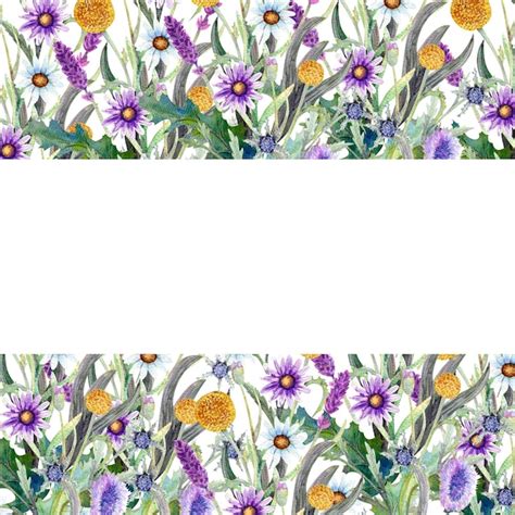Marco Rectangular Con Flores Silvestres De Acuarela Foto Premium