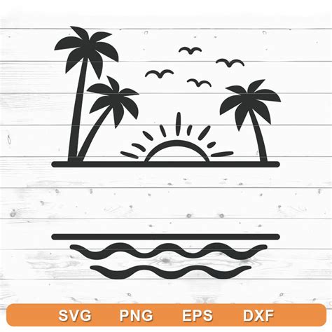 Palm Tree Split Frame SVG Cut File Beach Monogram Frame Ocean Waves