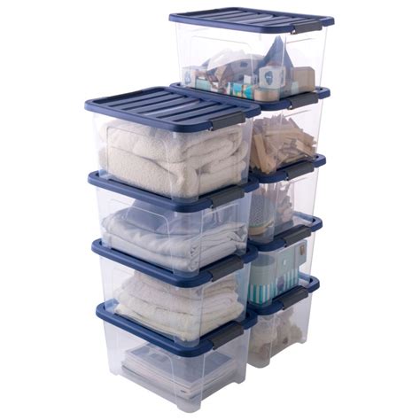 Lot de 9 boîtes de rangement en plastique transparent 24L empilables