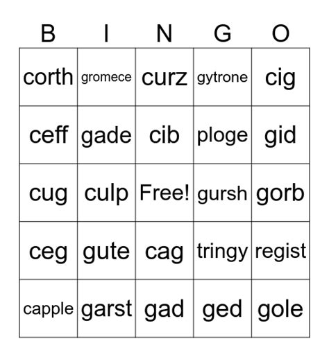 Soft And Hard C And G Bingo Card