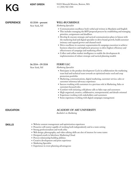 Marketing Specialist Resume Samples Velvet Jobs