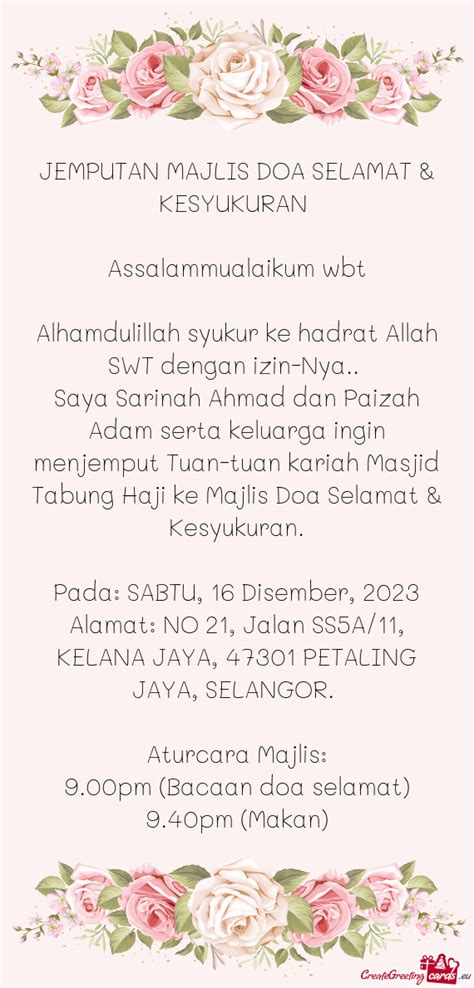 Jemputan Majlis Doa Selamat Kesyukuran Free Cards
