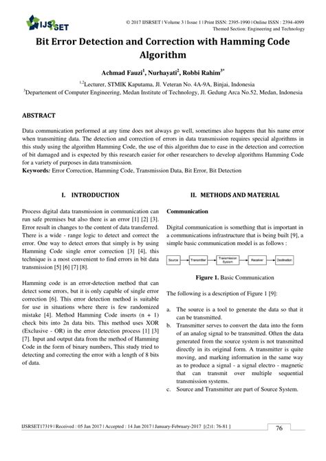 pdf bit error detection and correction with hamming code algorithm