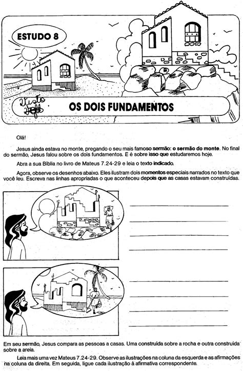 Escola Dominical Infantil História e atividade Casa na areia X casa