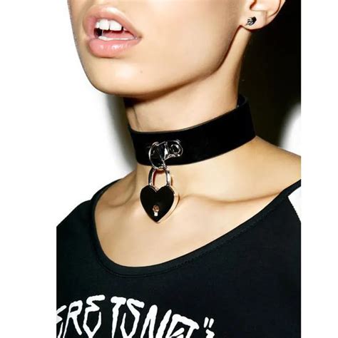 Multicolor Sexy Punk Rock Harajuku Fashion Safe Heart Lock Key Handmade Collar Leather Choker