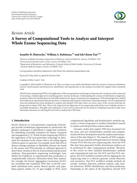 pdf a survey of computational tools to analyze and interpret whole exome sequencing data