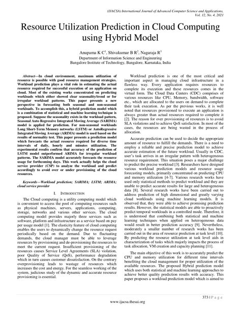 pdf resource utilization prediction in cloud computing using hybrid model