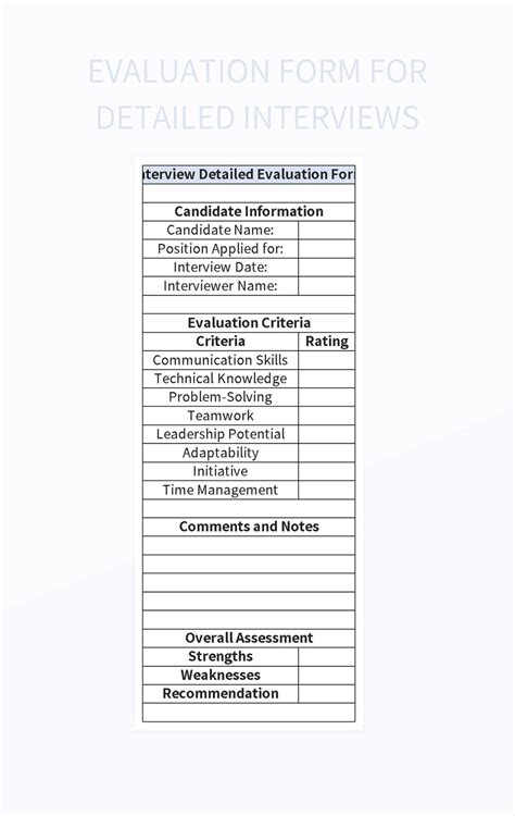 Company Personnel Interview Evaluation Form Excel Template And Google