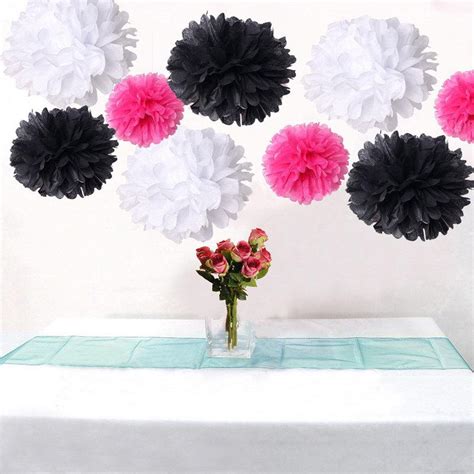 Bulk 18pcs Mixed Hot Pink Black White DIY Tissue Paper Flower Pom Poms