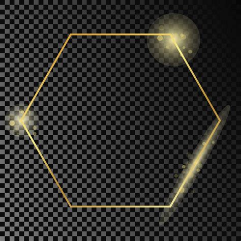 Gold Glowing Hexagon Frame Isolated On Dark Background Shiny Frame