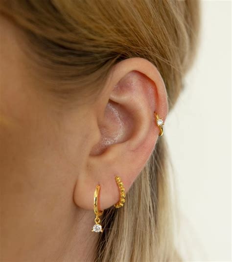 Cz Cartilage Hoop Helix Hoop Earrings Sterling Silver Etsy