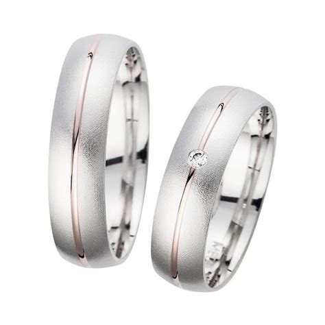 Unique Eheringe Rot und Weißgold mit Diamant Breite 5 5 mm WR0843