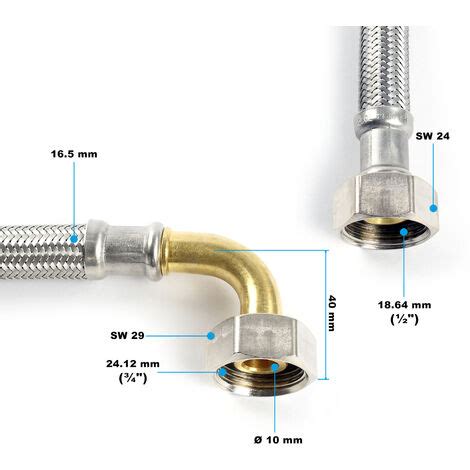 XPOtool Tuyau blindé Flexible 600mm DN13 Raccord coudé 3 4 24 12mm