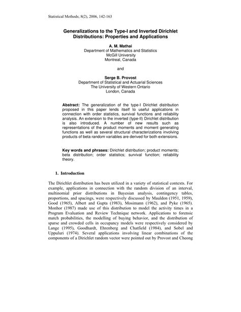 pdf generalizations to the type i and inverted dirichlet distributions properties and