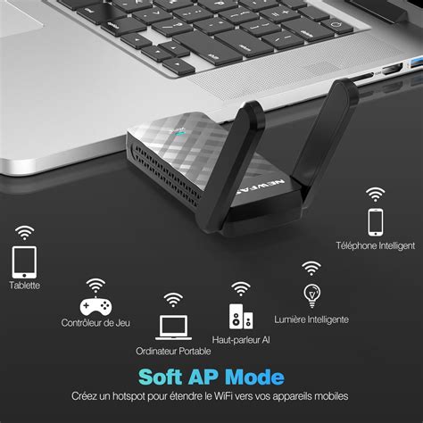NEWFAST Clé WiFi 6 USB 3 0 Puissante AX1800 Mbps Adaptateur Double