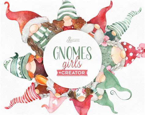 Gnomes Girls Creator Watercolor Holiday Clipart Nordic Etsy